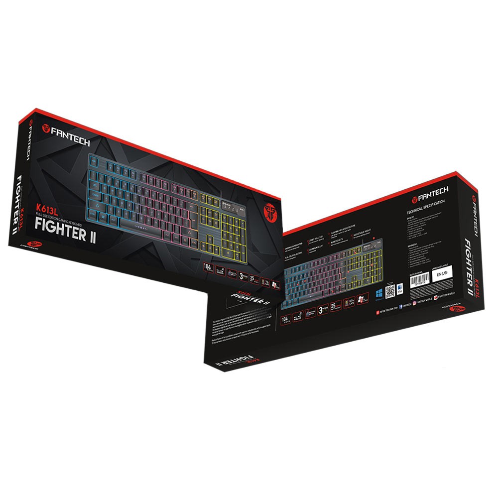 Fantech Gaming Keyboard K613L Fighter II คีย์บอร์ดเกมมิ่ง ไฟ RGB สีสันสดใส
