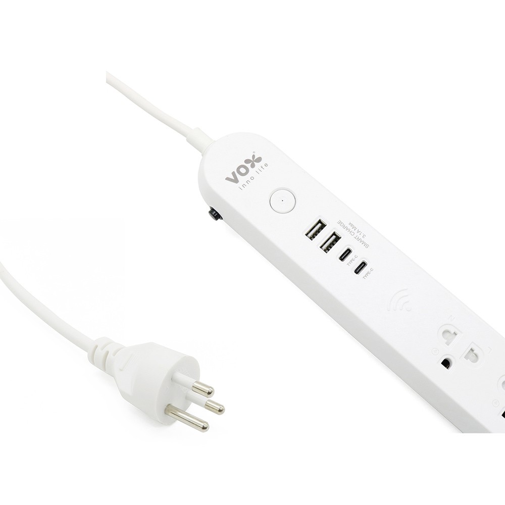 ปลั๊กไฟ Vox Plug 3 Way 1 Swicth 2 USB-A 2 USB-C 3M. Nova IoT White