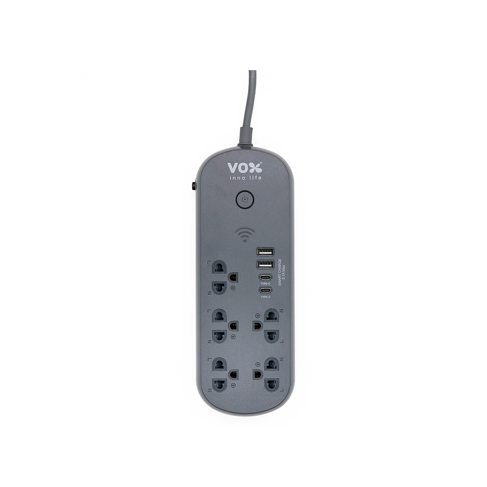 ปลั๊กไฟ Vox Plug 5 Way 1 Swicth 2 USB-A 2 USB-C 3M. Nova IoT Gray
