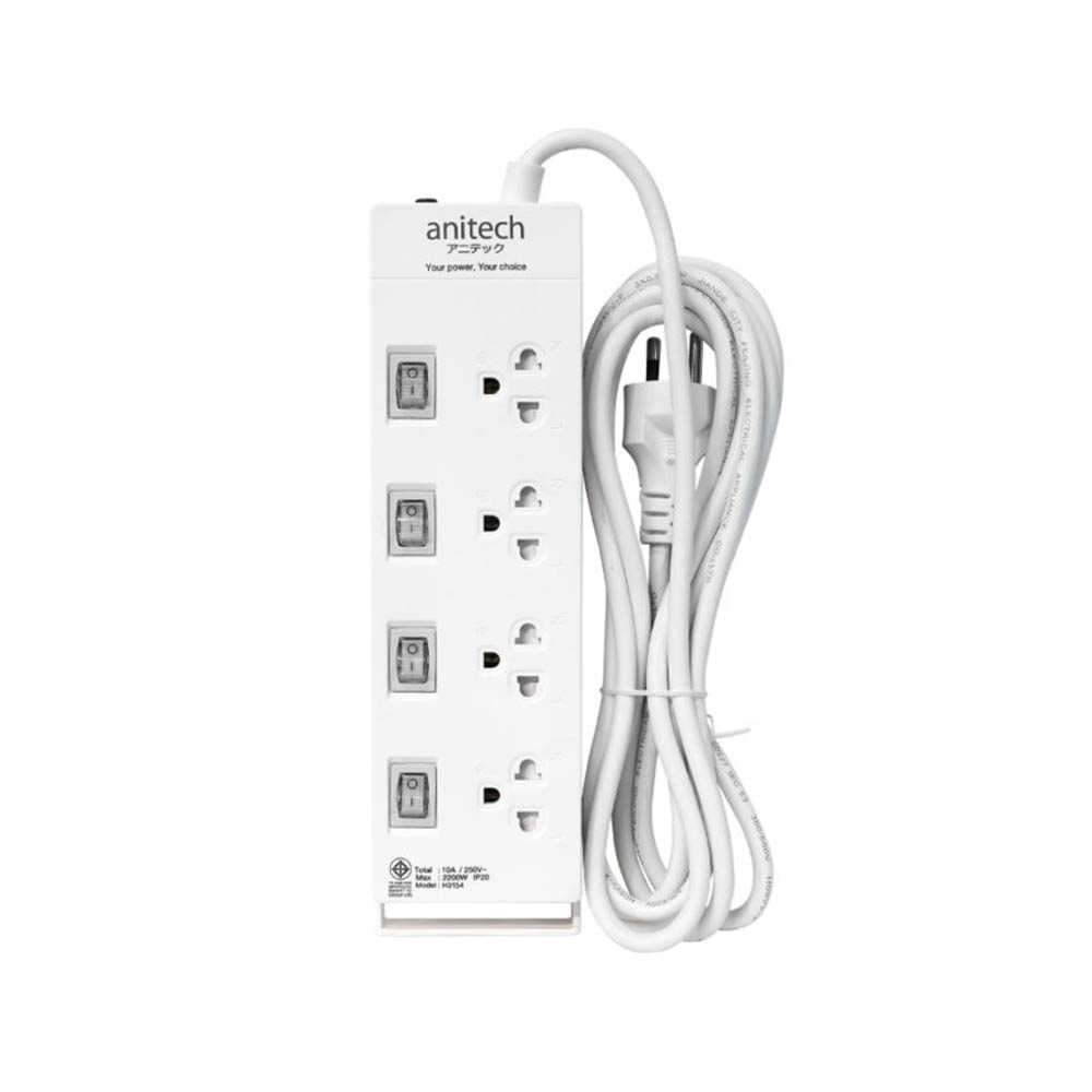 ปลั๊กไฟ Anitech Plug 4 Way 4 Switch 3 M. TIS. H3234 White