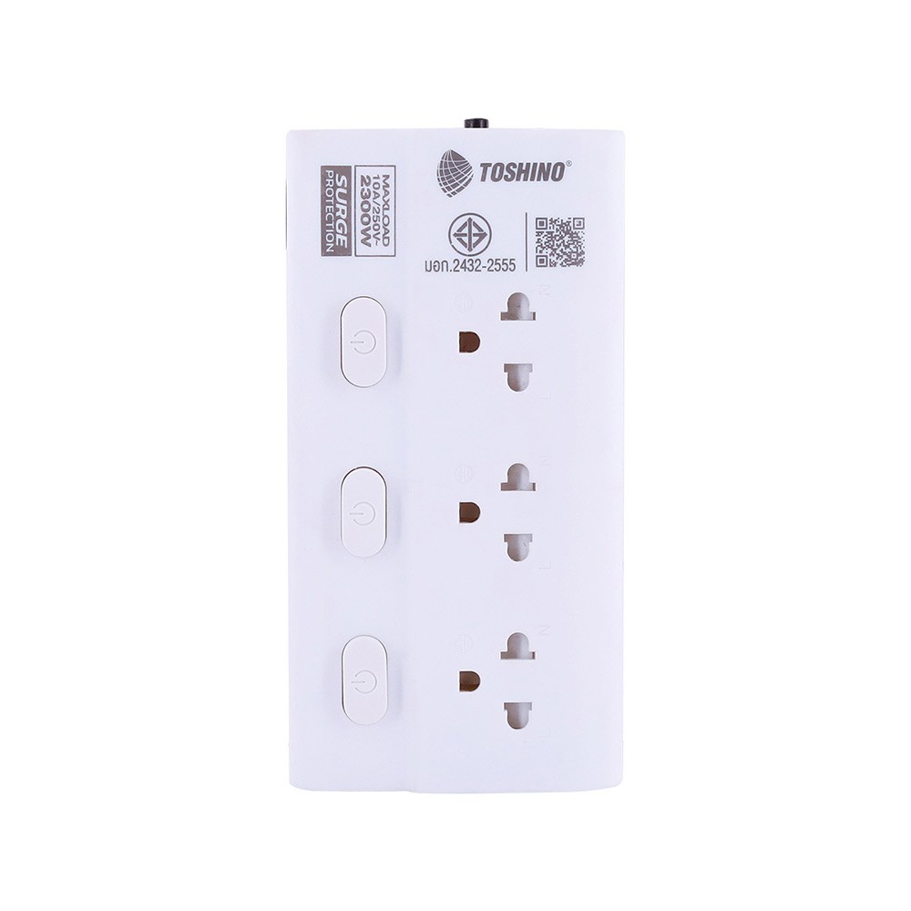 รางปลั๊กไฟ Toshino Plug 3 Way 3 Switch 2M. (ECO-32) White