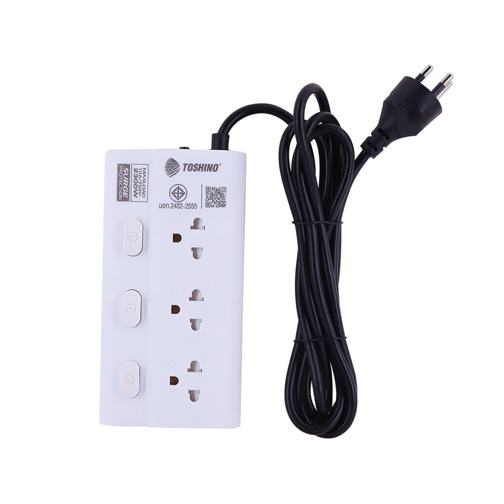 รางปลั๊กไฟ Toshino Plug 3 Way 3 Switch 2M. (ECO-32) White