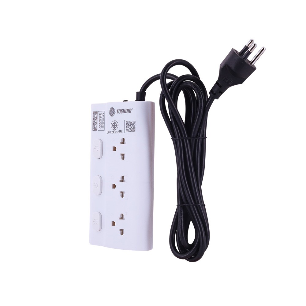 รางปลั๊กไฟ Toshino Plug 3 Way 3 Switch 2M. (ECO-32) White