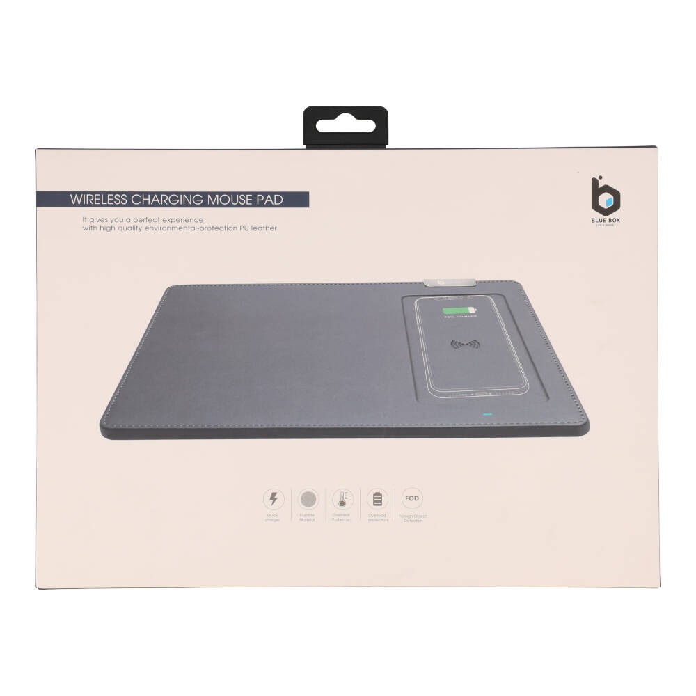 แผ่นรองเมาส์ Blue Box Wireless Charging Mousepad 10W PU Gray