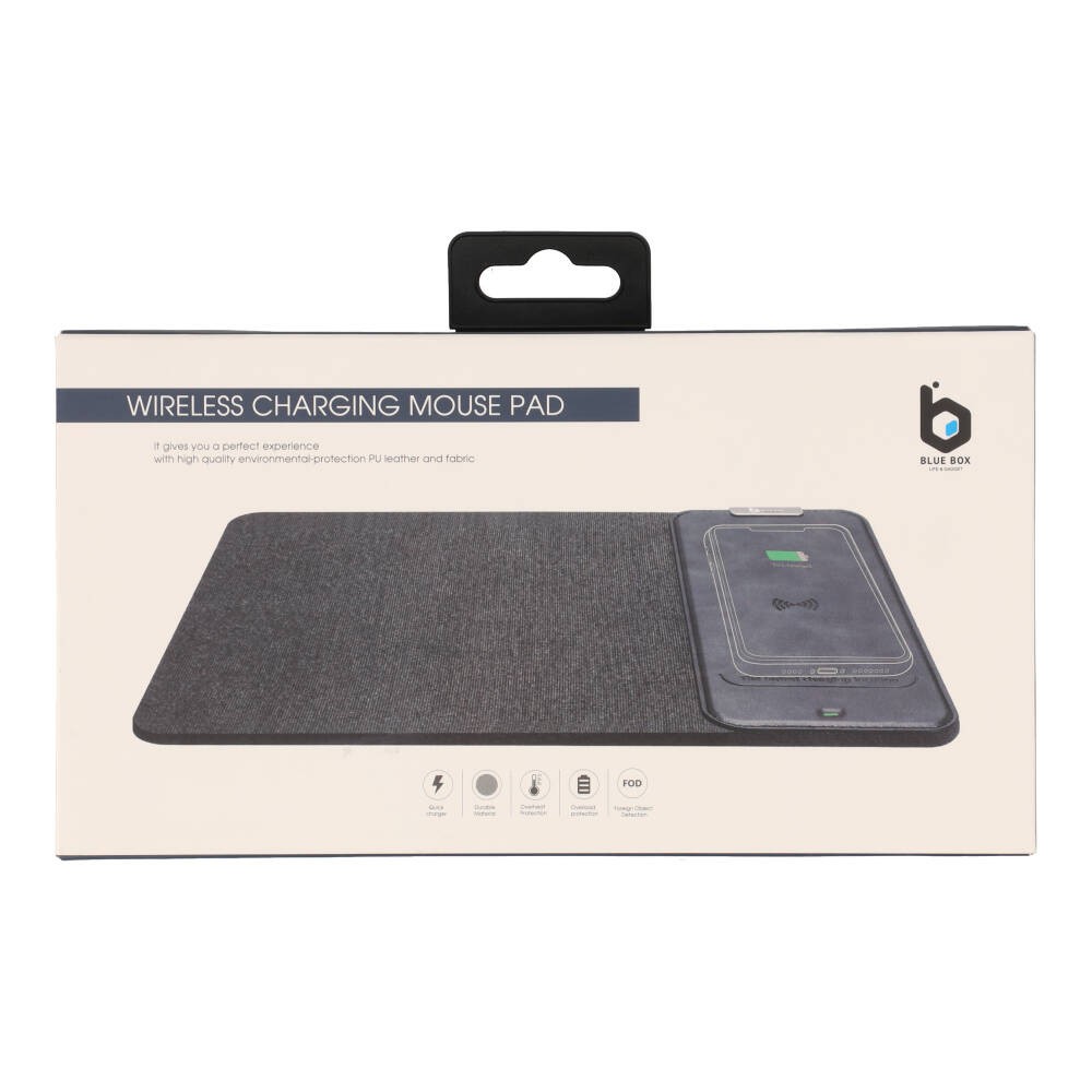 แผ่นรองเมาส์ Blue Box Wireless Charging Mousepad 10W PU+Fabric Full Navy