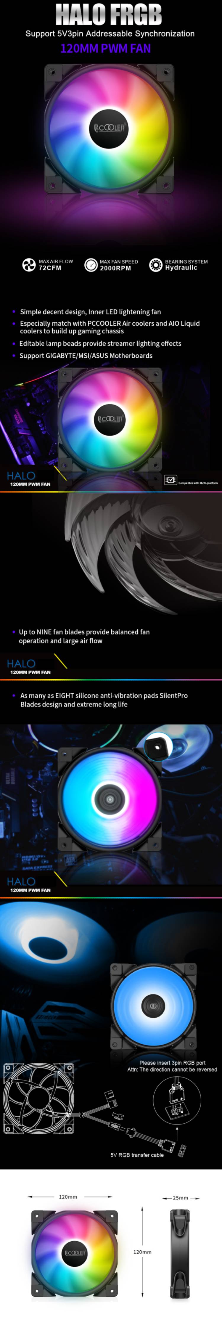 พัดลมระบายความร้อนเคส PC Cooler Fan Halo FRGB
