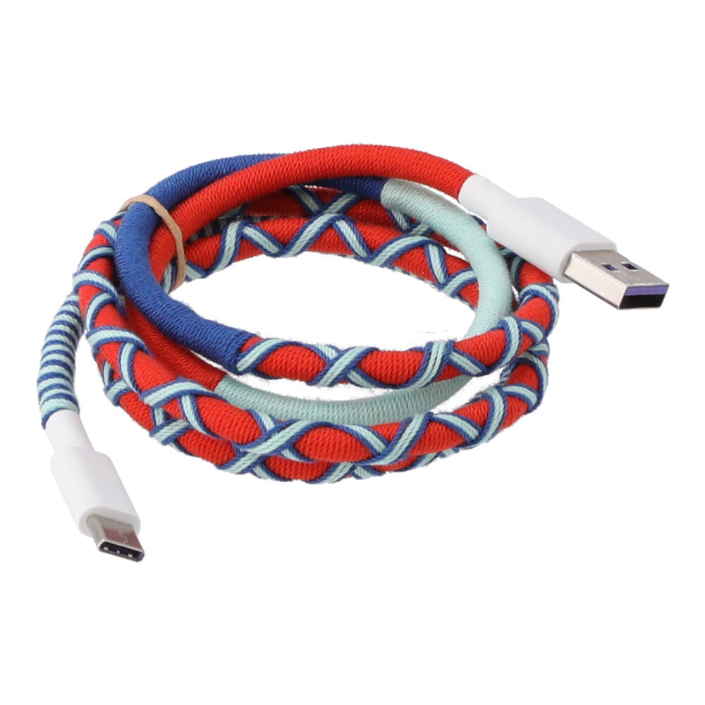 สายชาร์จ QPLUS USB-A to USB-C Cable 3A Braided 1 M. Red/Blue/Black#18