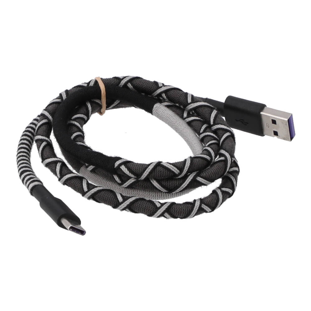 สายชาร์จ QPLUS USB-A to USB-C Cable 3A Braided 1 M. Grey/Black/Black #12