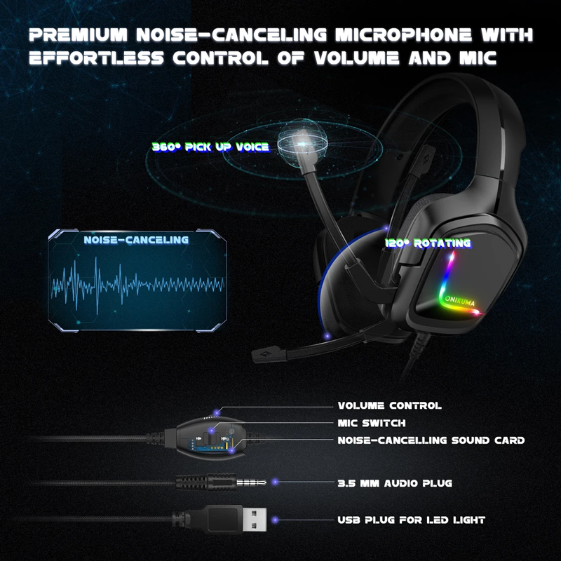 หูฟังเกมมิ่ง Onikuma Gaming Headset K20 RGB 7.1 Orange/Black
