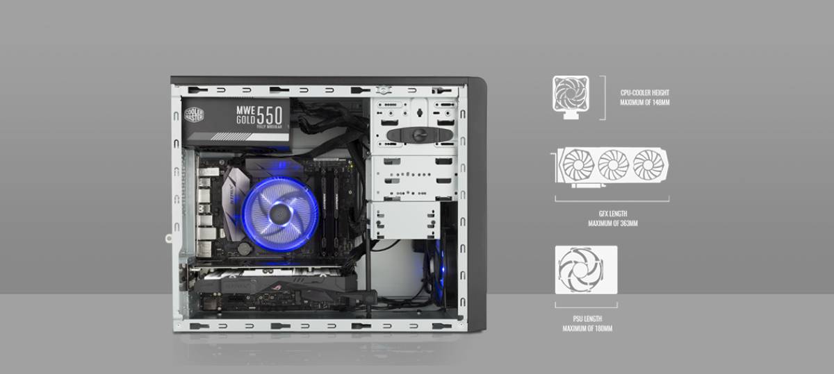 เคสคอมพิวเตอร์ Cooler Master Computer Case MasterBox E300L Black - Blue Trim