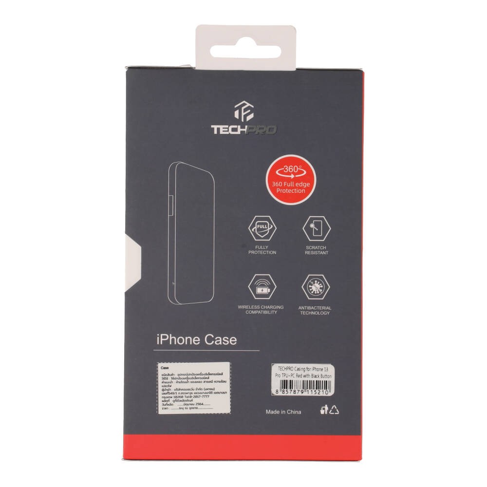 เคสไอโฟน จาก TECHPRO รุ่น TPU Button สำหรับ iPhone 13 Pro (6.1) สี Red with Black Button