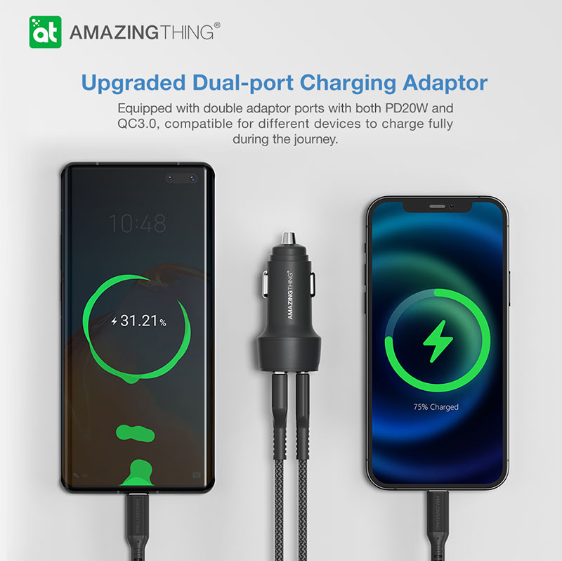 ที่ชาร์จในรถยนต์ AMAZINGthing Car Charger 1 USB-A (QC3.0A) / 1 USB-C ...