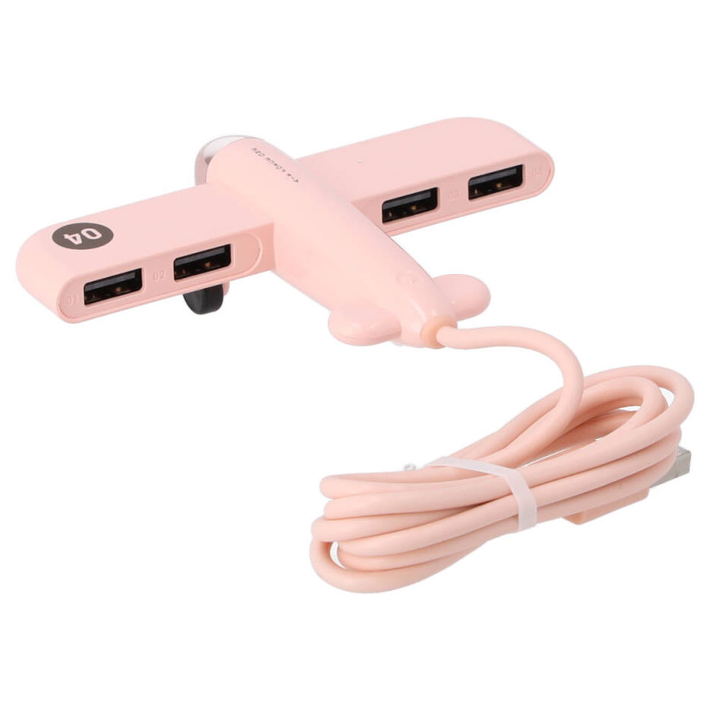 QPLUS Port Hub Airplane 4 Ports USB-A 2.0 - Pink