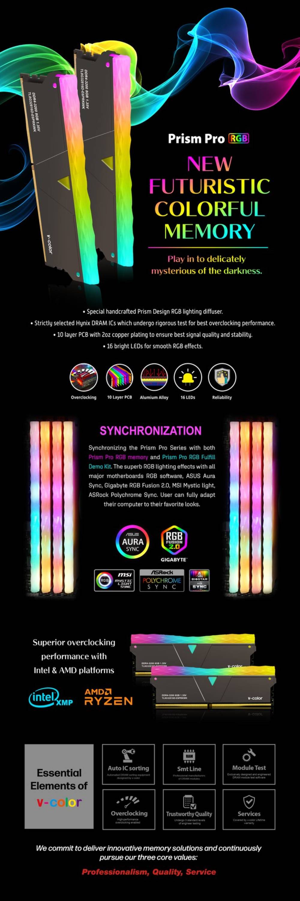 แรมพีซี v-color Ram PC DDR4 16GB/3200MHz CL16 (8GBx2) Prism Pro RGB ...