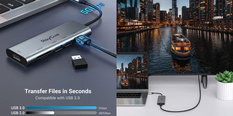 Raycue Port Hub 6-in-1 USB-C to 3x USB-A + SD/TF + HDMI (HXD-RC2601) Silver