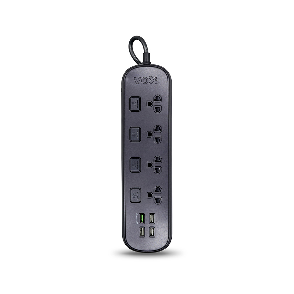 รางปลั๊กไฟ Vox Plug 4 Way 4 Switch 4 USB 3M. City Life CT-444 Gray