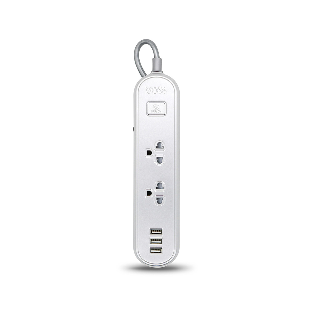 รางปลั๊กไฟ Vox Plug 2 Way 1 Switch 2 USB 2M. City Life TA-123 Metallic