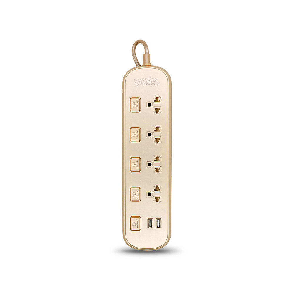 รางปลั๊กไฟ Vox Plug 4 Way 5 Switch 2 USB 3M. City Life CT-452 Gold