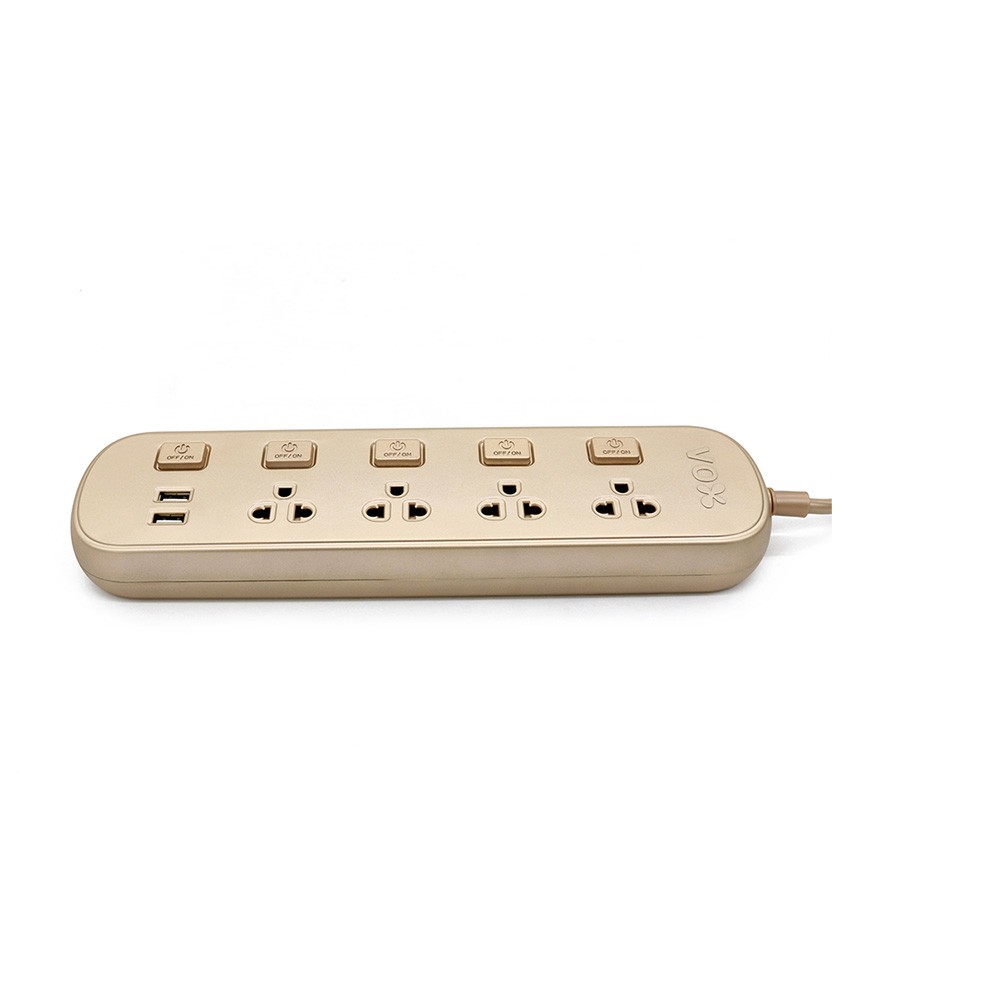 รางปลั๊กไฟ Vox Plug 4 Way 5 Switch 2 USB 3M. City Life CT-452 Gold