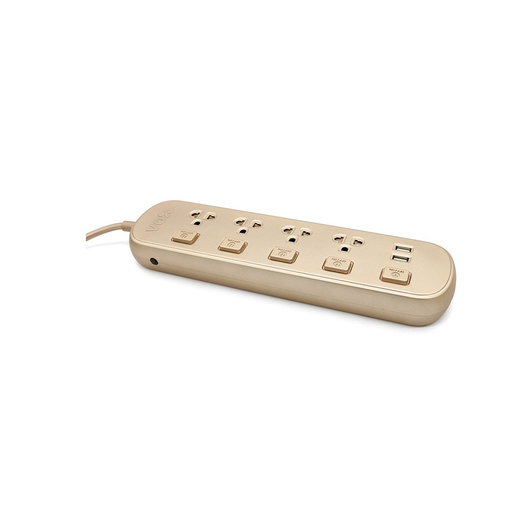 รางปลั๊กไฟ Vox Plug 4 Way 5 Switch 2 USB 3M. City Life CT-452 Gold
