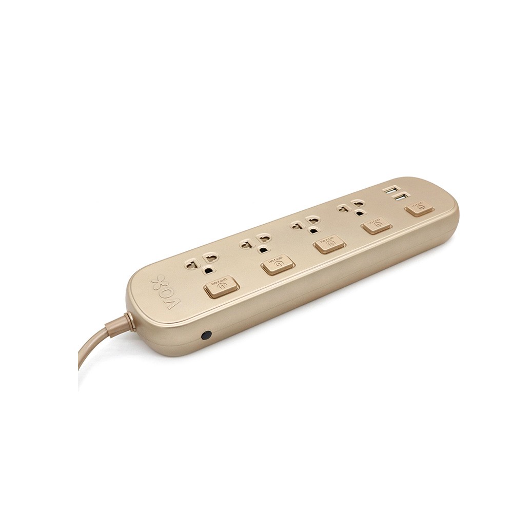 รางปลั๊กไฟ Vox Plug 4 Way 5 Switch 2 USB 3M. City Life CT-452 Gold