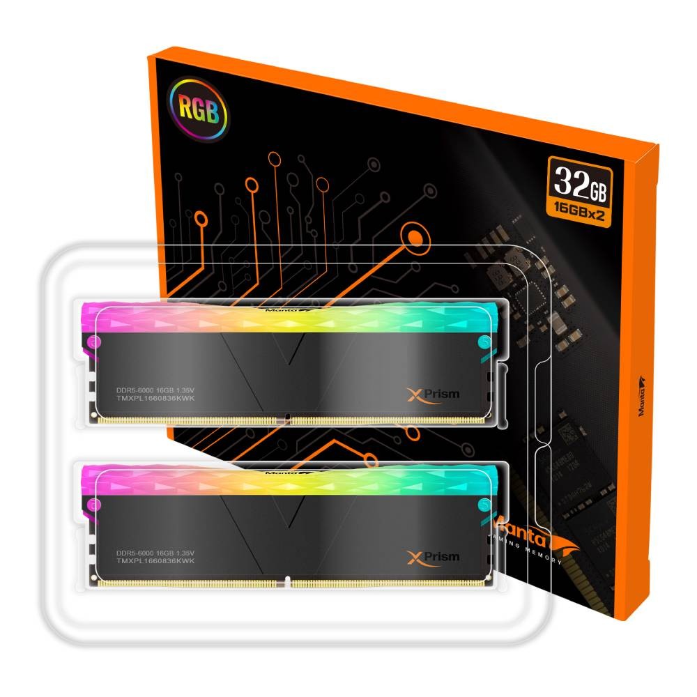 แรมพีซี V-Color Ram PC DDR5 32GB/6000MHz.CL36 (2x16GB) Manta XPrism RGB ...