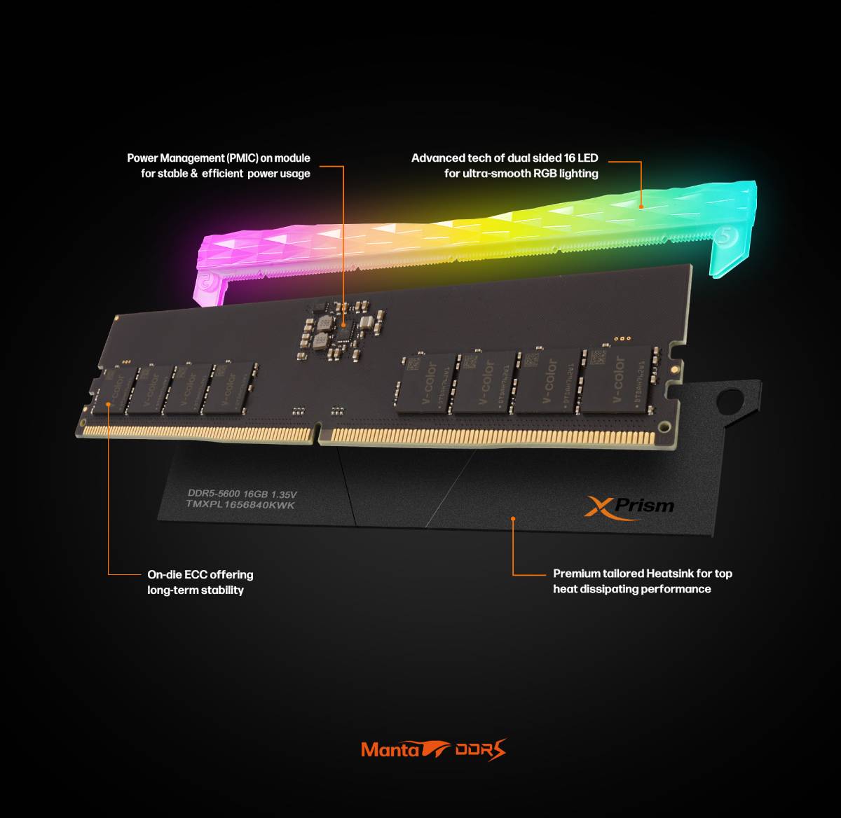 แรมพีซี V-Color Ram PC DDR5 32GB/6000MHz.CL36 (2x16GB) Manta XPrism RGB ...