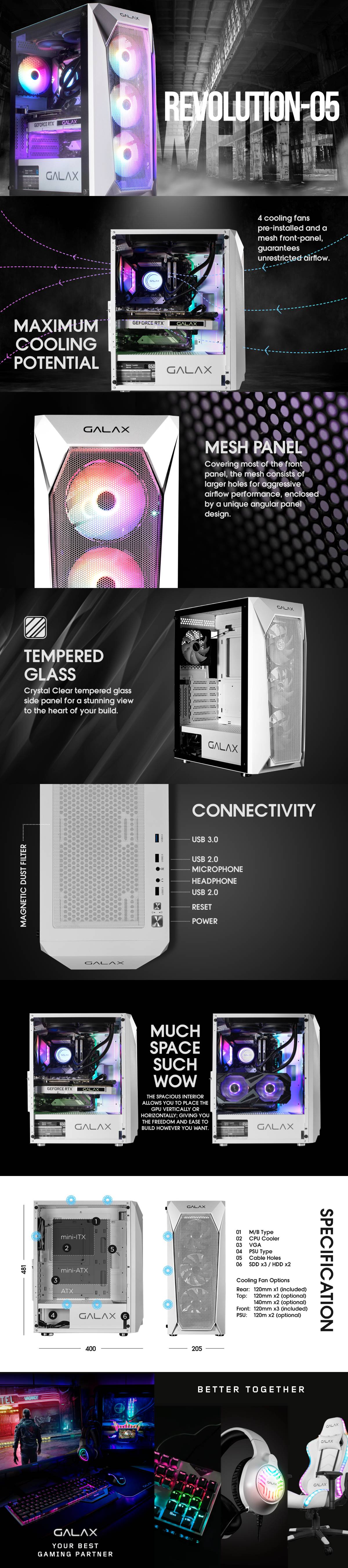 เคสคอมพิวเตอร์ GALAX Computer Case Revolution-05 White RGB Full - Tower