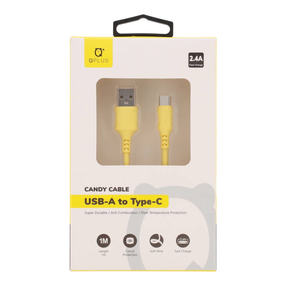 QPLUS USB-A to USB-C Cable 2.4A Candy 1M. Yellow
