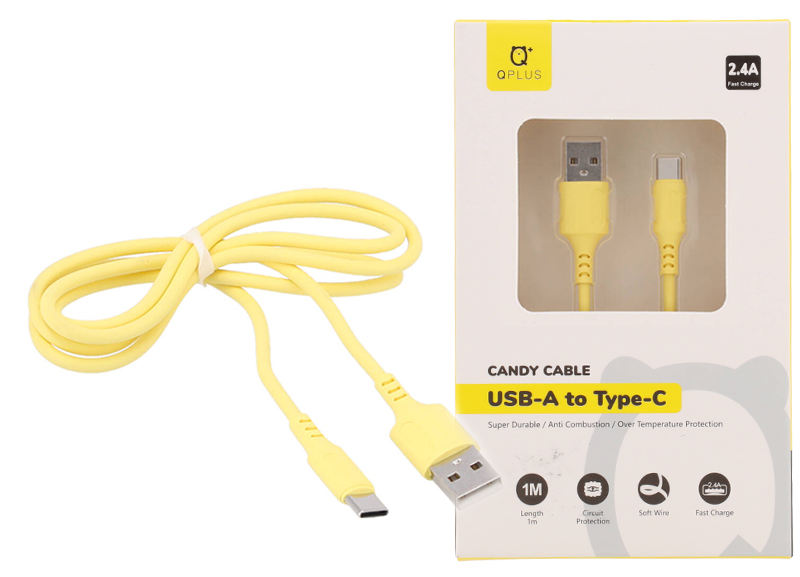 สายชาร์จ QPLUS USB-A to USB-C 2.4A Candy 1M. Yellow | Education Studio7
