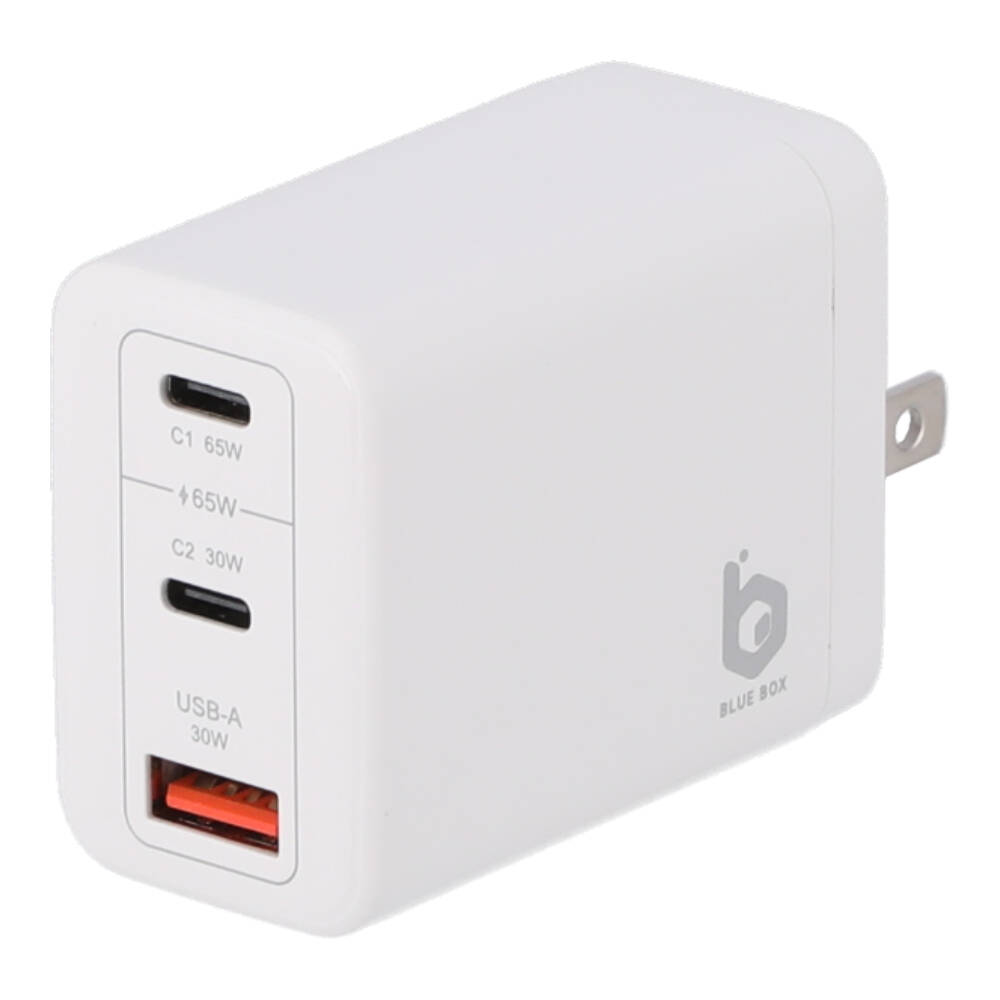 หัวชาร์จ Blue Box USB wall Charger USB-A/USB-C PD 65W GAN White