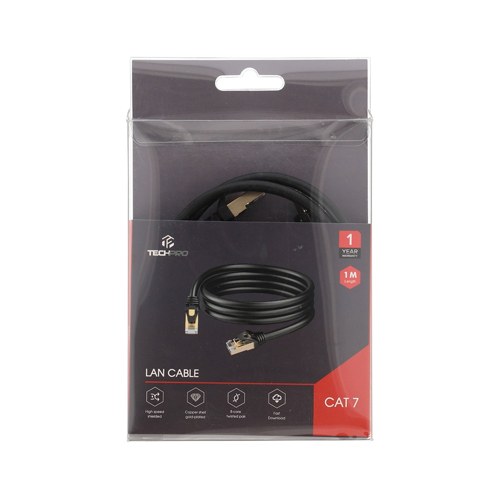 สายแลน TECHPRO LAN Cable CAT7 28AWG Black 1M