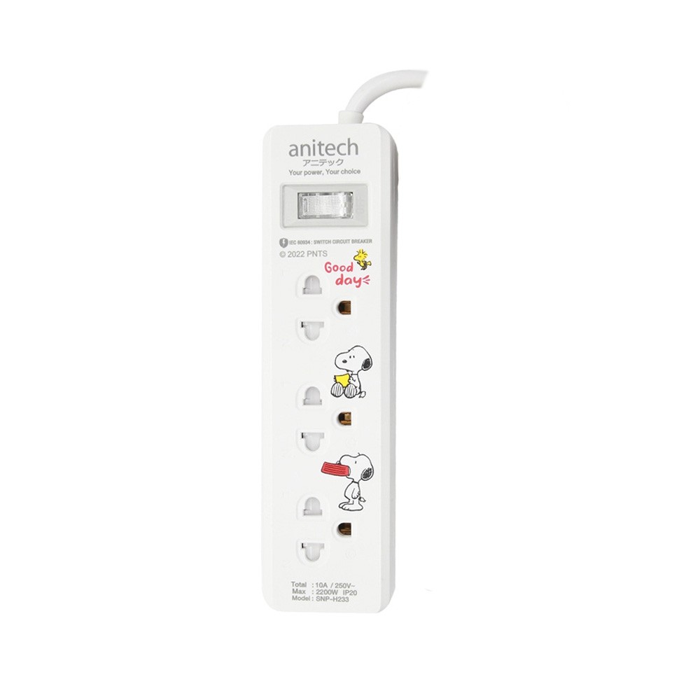 รางปลั๊กไฟ Anitech TIS Plug Snoopy 3 Way 1 Switch 3M. (SNP-H233) White