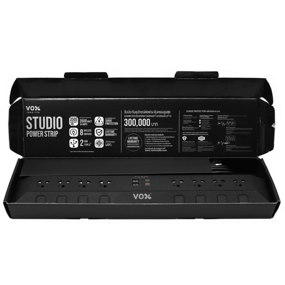 รางปลั๊กไฟ Vox Plug Studio 8Outlet 8Switch 2USB + 1Type-C PD20W Black