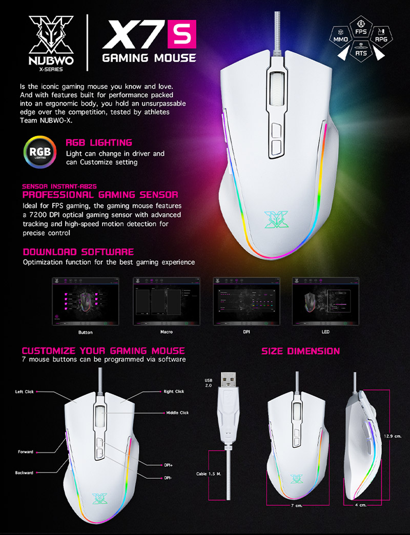 เมาส์เกมมิ่ง Nubwo Gaming Mouse X7S Black