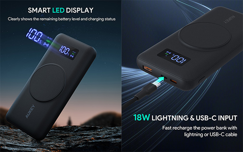 พาวเวอร์แบงค์ AUKEY Power Bank 10000mAh Magnetic Wireless Charging (PB ...