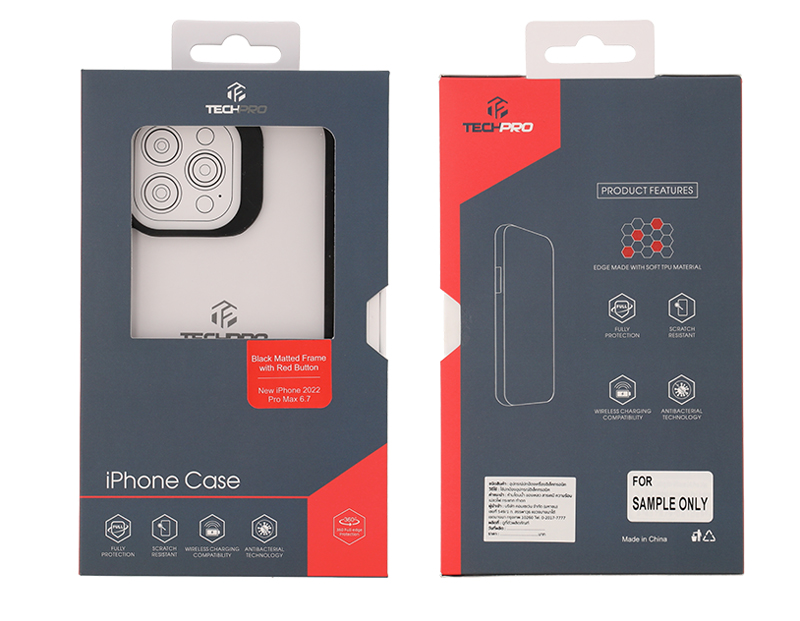 TECHPRO Case iPhone 14 Pro Max Black Matted Frame with Red Button เคส ...