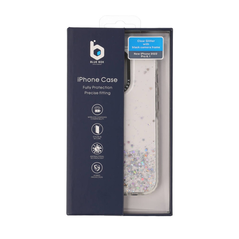 Blue Box Case iPhone 14 Plus (6.7) Clear Glitter with black camera ...