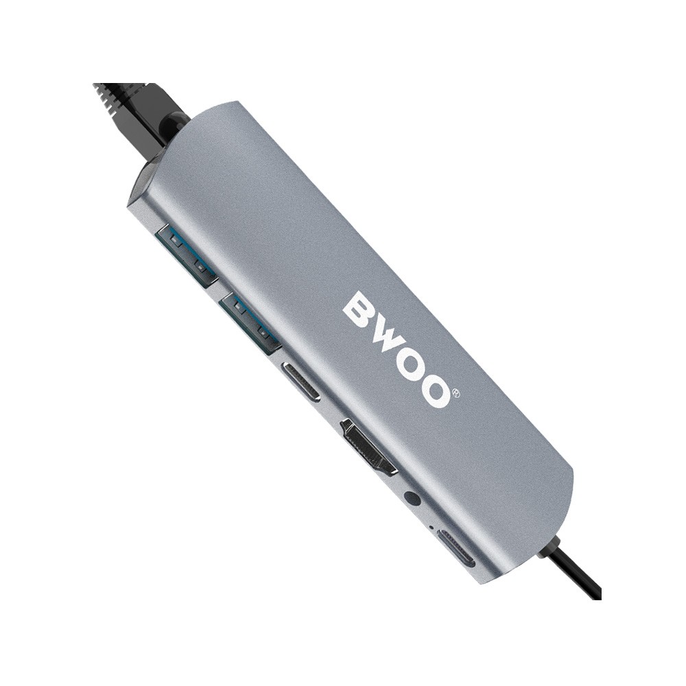 BWOO Port Hub 7-in-1 USB-C to 2x USB-A, USB-C, HDMI, AUX, Lan and PD ...