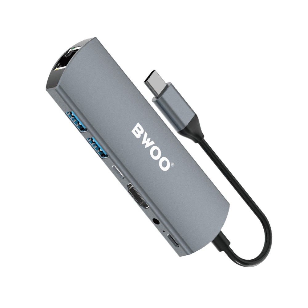 BWOO Port Hub 7-in-1 USB-C to 2x USB-A, USB-C, HDMI, AUX, Lan and PD ...