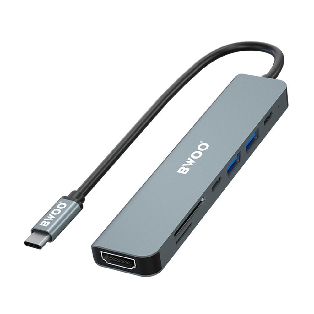 BWOO Port Hub 7-in-1 USB-C to 3x USB-A, HDMI, Micro SD, SD and PD (GD ...