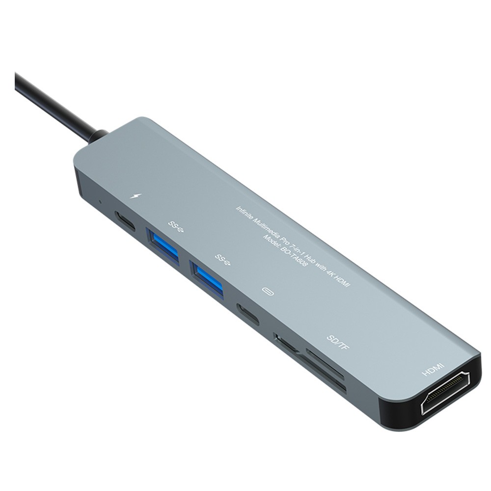 BWOO Port Hub 7-in-1 USB-C to 3x USB-A, HDMI, Micro SD, SD and PD (GD ...