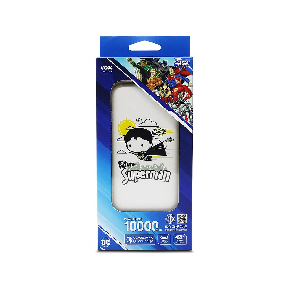 พาวเวอร์แบงค์ VOX Power Bank 10000 mAh (Quick Charge) SUPERMAN WHITE