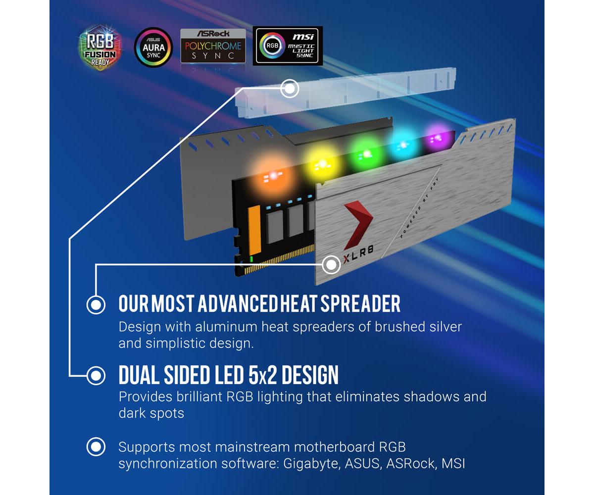 แรมพีซี PNY Ram PC DDR4 16GB/3200MHz.CL16 (8GBX2) XLR8 RGB Silver