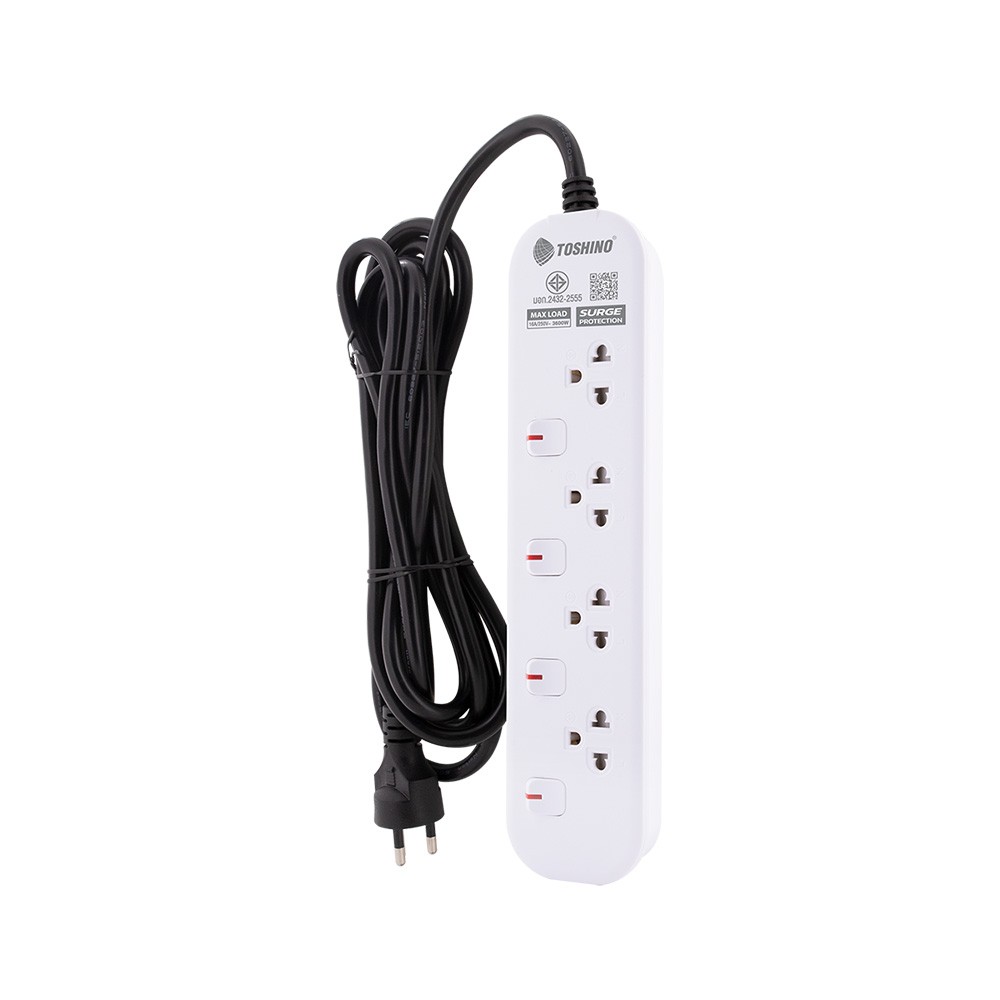 รางปลั๊กไฟ Toshino Plug 4 Way 4 Switch 3M. (JT4-3M) White