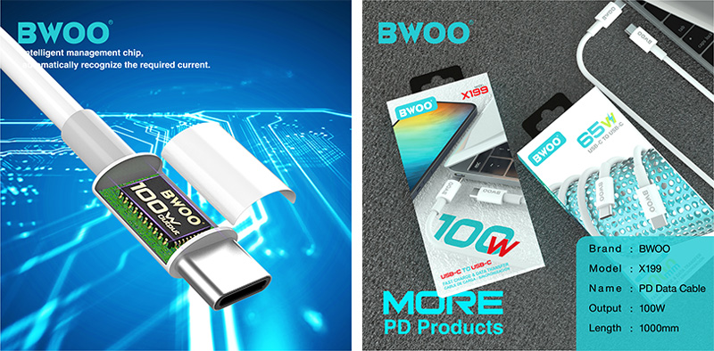 สายชาร์จ BWOO Type-C to Type-C PD 100W (BO-X199) White