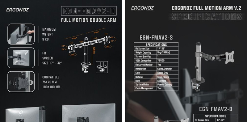 แขนจับจอมอนิเตอร์ ERGONOZ Monitor Arm V.2 รุ่น EGN-FMAV2-S