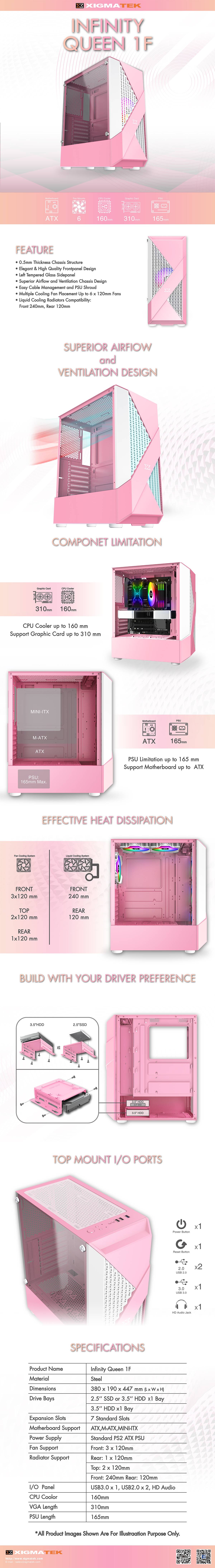 เคสคอมพิวเตอร์ Xigmatek Computer Case Infinity Queen Pink