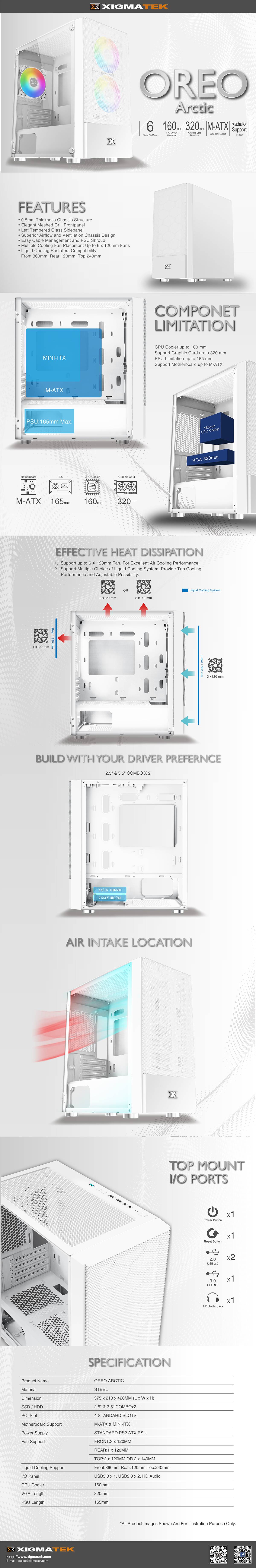 เคสคอมพิวเตอร์ Xigmatek Computer Case Oreo Arctic White