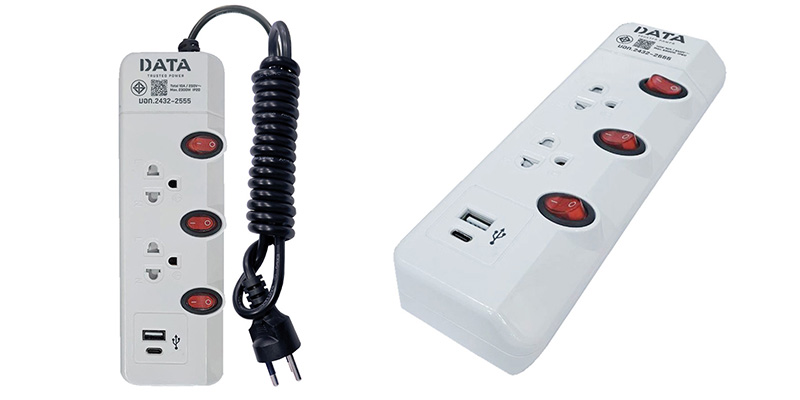 ปลั๊กไฟ DATA TIS Plug 2 Way 3 Switch 2 USB 3M. (HMWC3226 3M) White